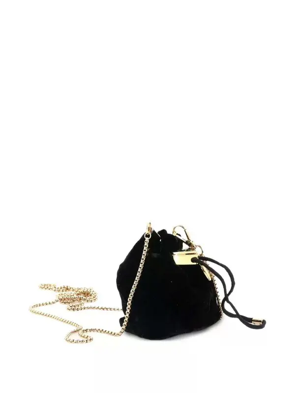 Prada Triangle Logo Drawstring Pouch Velvet Mini Bucket Bag - Black