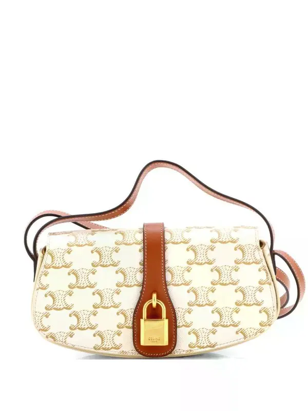 Celine Tabou Clutch With Strap Triomphe Coated Canvas - White