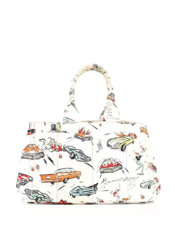 Prada Canapa Convertible Printed Canvas Medium Tote Bag