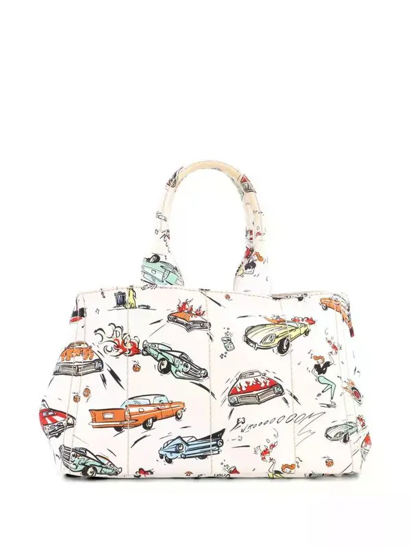 Prada Canapa Convertible Printed Canvas Medium Tote Bag