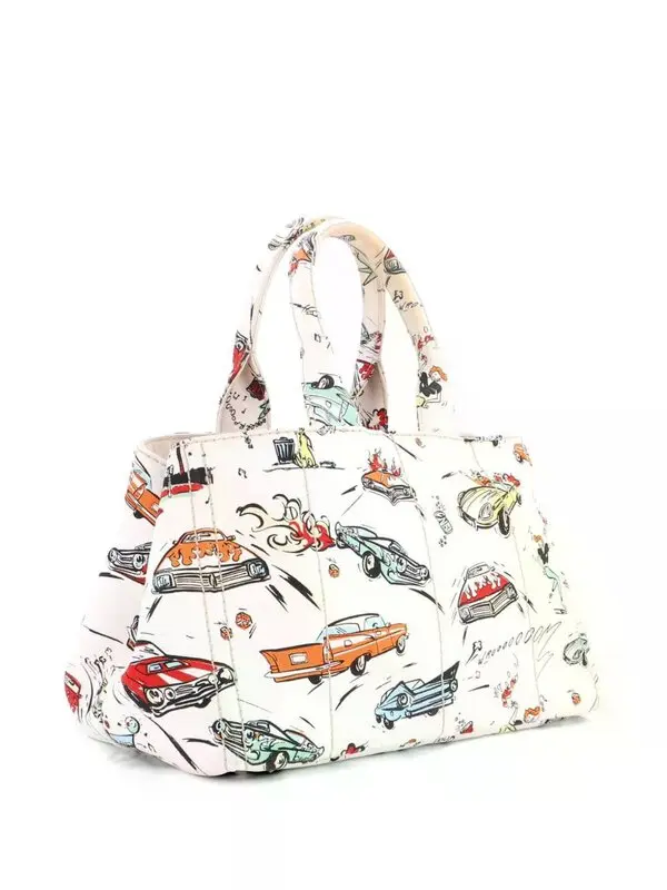 Prada Canapa Convertible Printed Canvas Medium Tote Bag