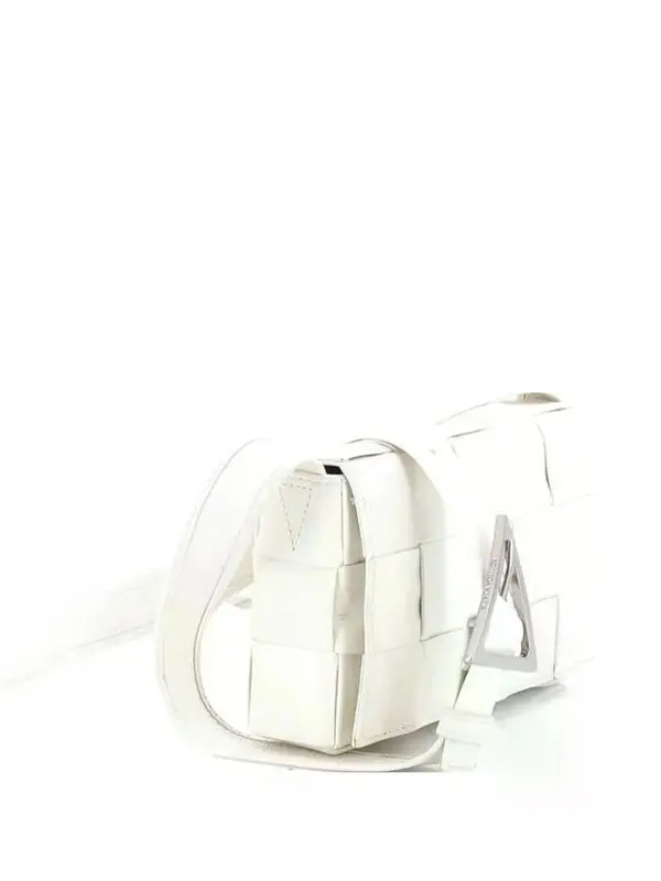 Bottega Veneta Cassette Maxi Intrecciato Leather Small Crossbody Bag - White