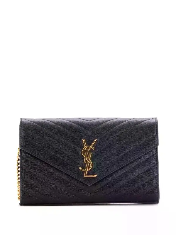 Saint Laurent Monogram Wallet On Chain Matelasse Chevron Leather Crossbody - Black