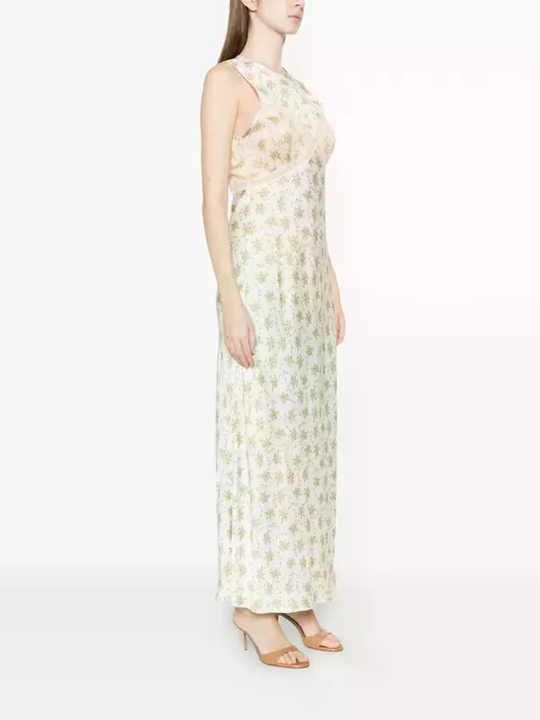 Sandro Floral Print Lace Trim Maxi Dress - Neutrals