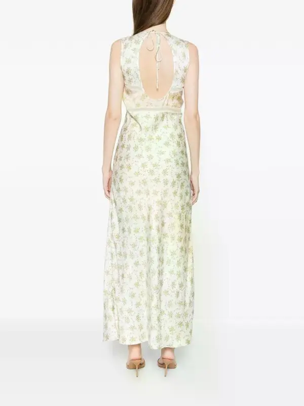 Sandro Floral Print Lace Trim Maxi Dress - Neutrals