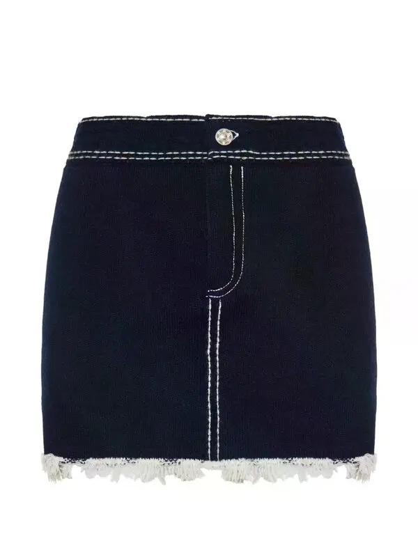 BARRIE Fringed Mini Skirt With Stitching - Blue