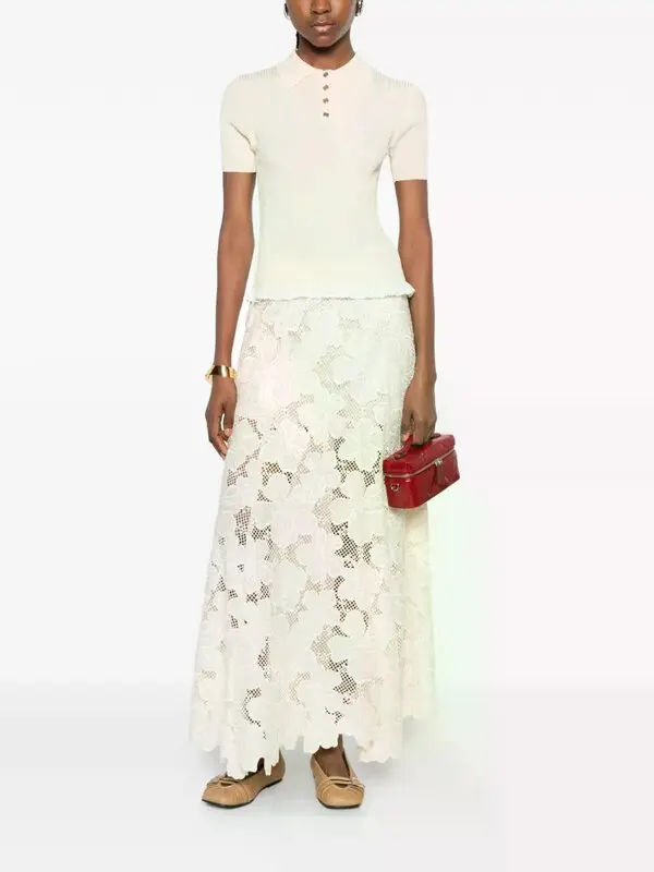 Sandro Floral Embroidered A-line Midi Skirt