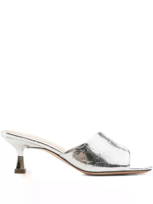 Sandro Heeled Metallic Leather Mules