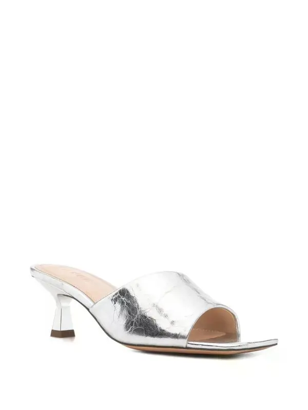 Sandro Heeled Metallic Leather Mules
