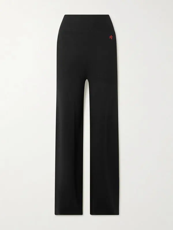 Perfect Moment Embroidered Merino Wool Wide-leg Pants - Black