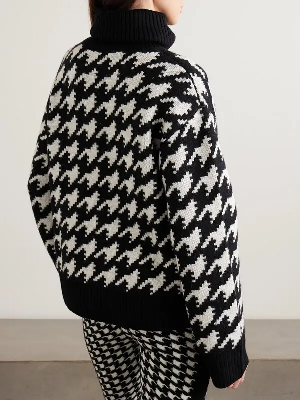 Perfect Moment Jacquard-knit Houndstooth Wool Turtleneck Sweater
