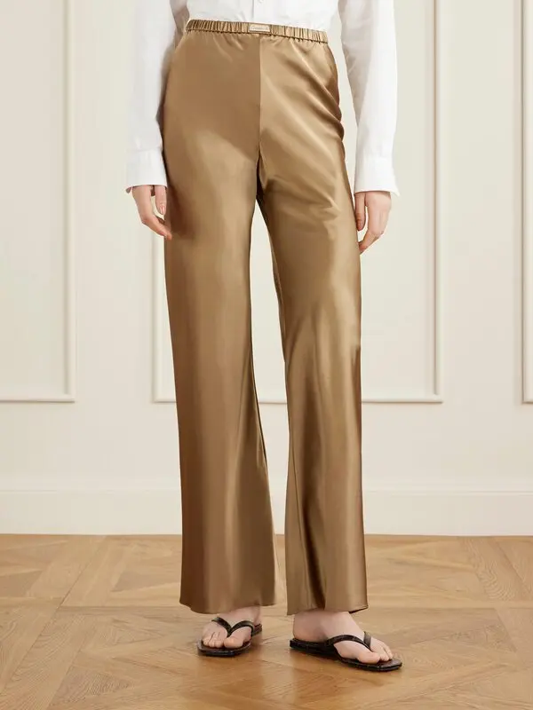 Comme Si Silk Charmeuse Straight-leg Pants - Brown