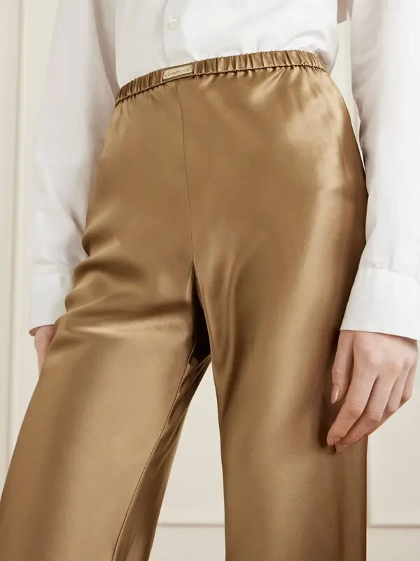 Comme Si Silk Charmeuse Straight-leg Pants - Brown