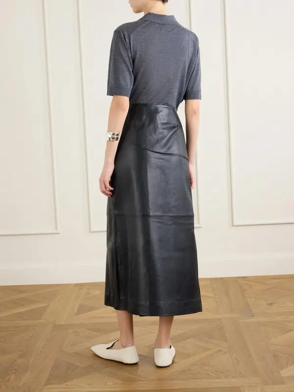 ST. AGNI Leather Midi Wrap Skirt