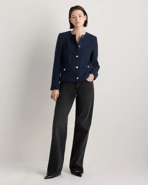 Quince Collarless Tweed Jacket - Deep Navy