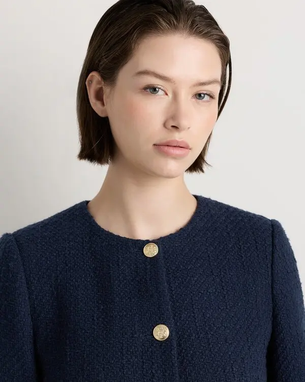 Quince Collarless Tweed Jacket - Deep Navy