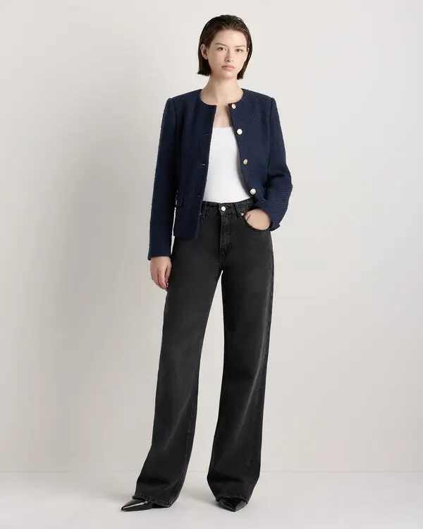Quince Collarless Tweed Jacket - Deep Navy