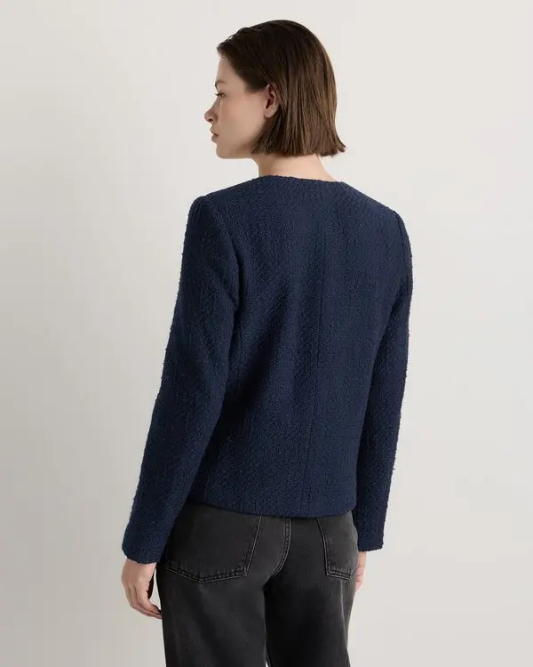 Quince Collarless Tweed Jacket - Deep Navy