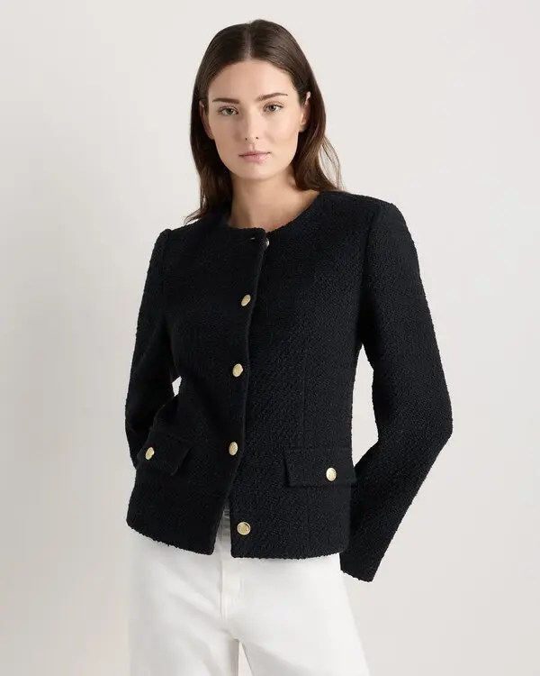Quince Tweed Collarless Jacket - True Black