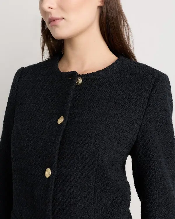 Quince Tweed Collarless Jacket - True Black