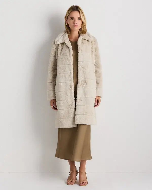 Quince Faux Fur Long Coat - Latte