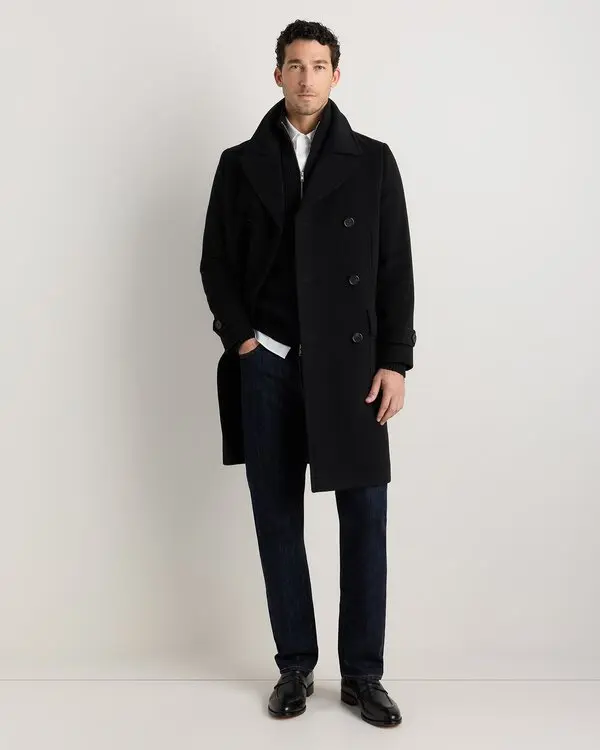 Quince Wool Cashmere Double-breasted Officer Topcoat - Black