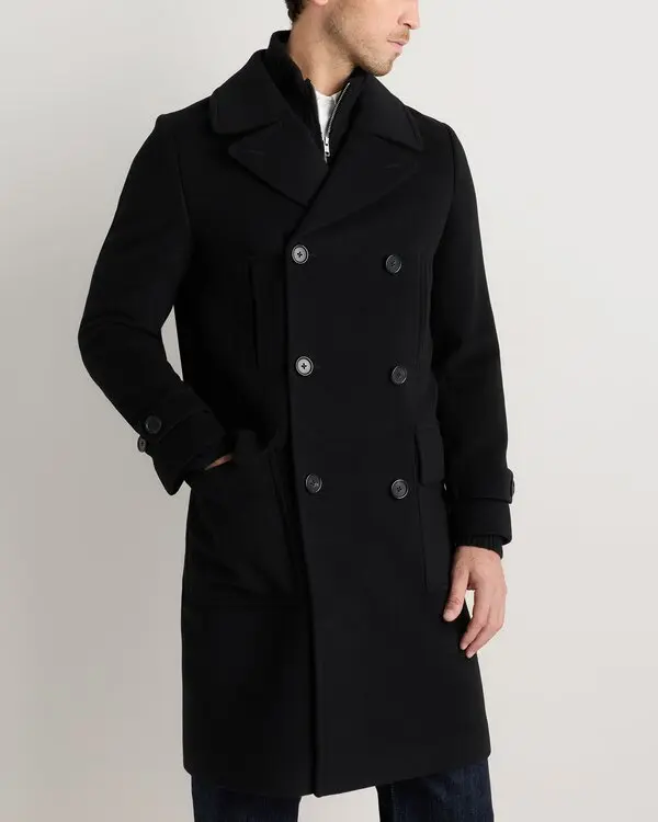 Quince Wool Cashmere Double-breasted Officer Topcoat - Black
