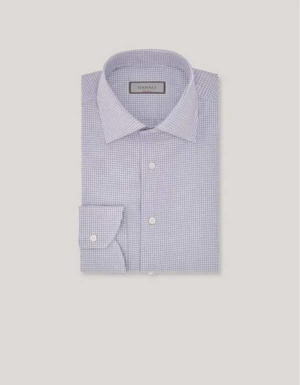 Canali Impeccabile And White Cotton Micro-plaid Regular-fit Shirt - Blue