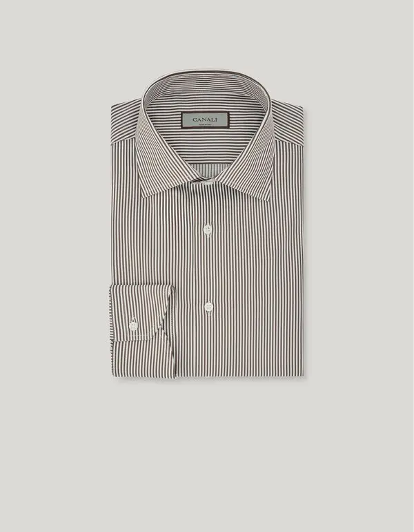 Canali Impeccabile White And Striped Cotton Regular-fit Shirt - Brown