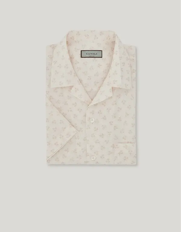 Canali And Beige Printed Linen And Cotton Boxy-fit Shirt - White