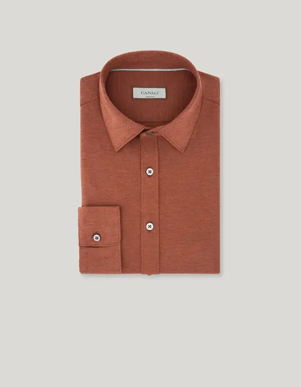Canali Brick-colored Cotton Jersey And Lyocell Regular-fit Shirt