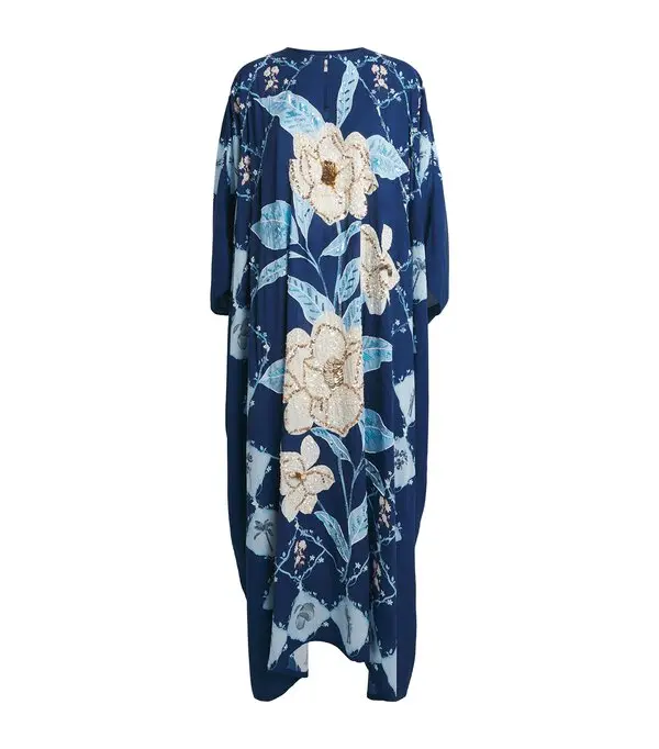 Verandah Embellished Magnolia Maxi Kaftan - Navy