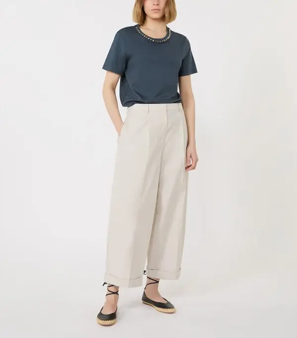 Max Mara Embellished Jersey T-shirt - Blue