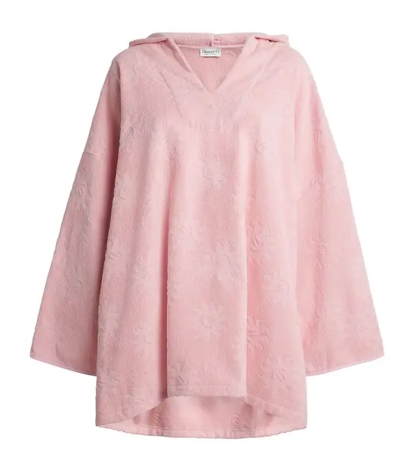 Hunza G Cotton Towelled Hooded Poncho - Pink