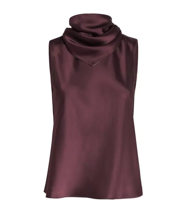 LESET Satin Cowl-neck Barb Top - Burgundy