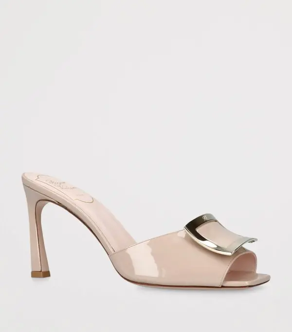 ROGER VIVIER Patent Leather Trompette Heeled Mules - Nude