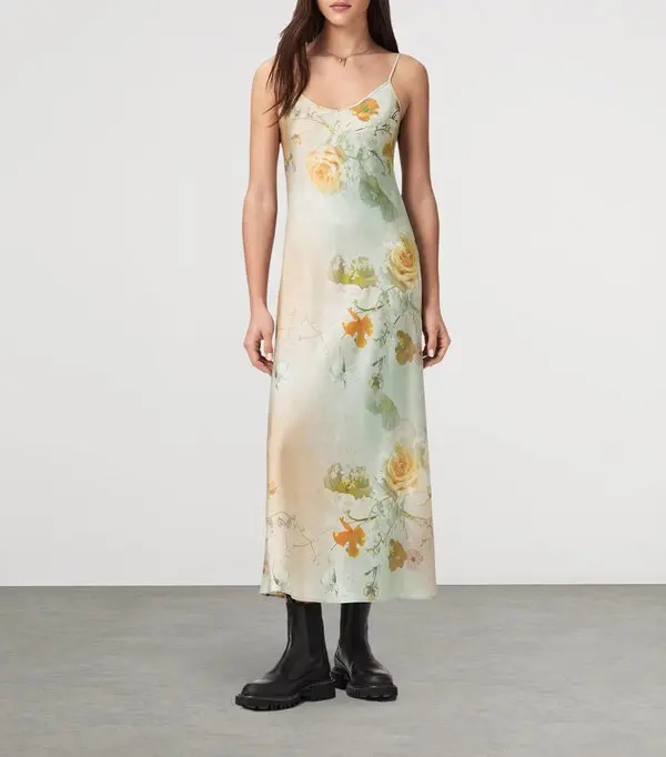 ALLSAINTS Bryony Floral Midi Slip Dress - Pink