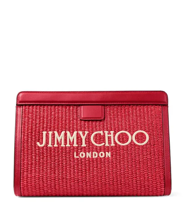 JIMMY CHOO Raffia Leather-trim Avenue Pouch - Red