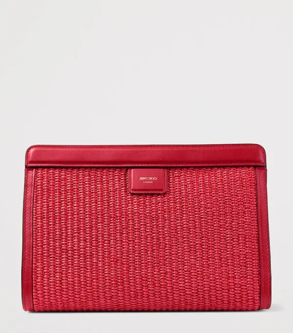 JIMMY CHOO Raffia Leather-trim Avenue Pouch - Red