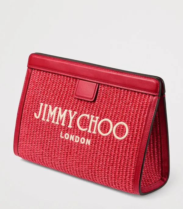 JIMMY CHOO Raffia Leather-trim Avenue Pouch - Red