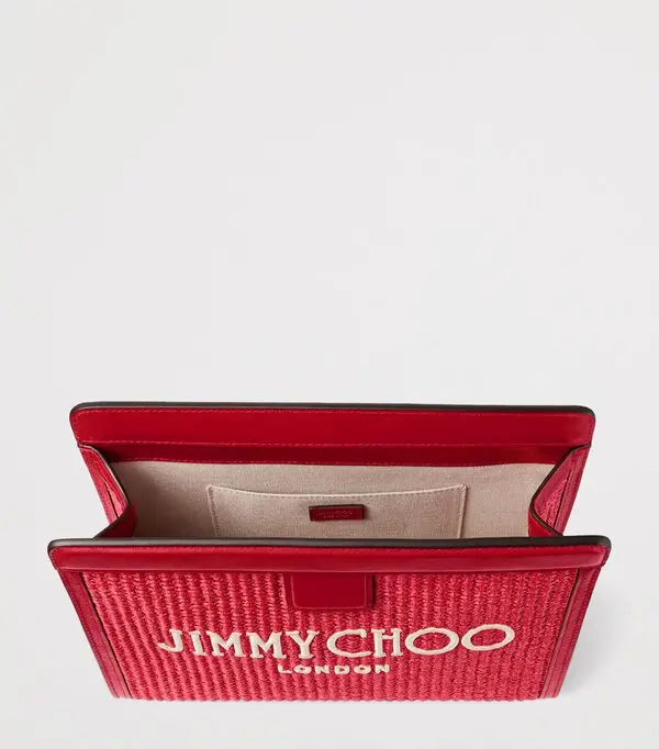 JIMMY CHOO Raffia Leather-trim Avenue Pouch - Red