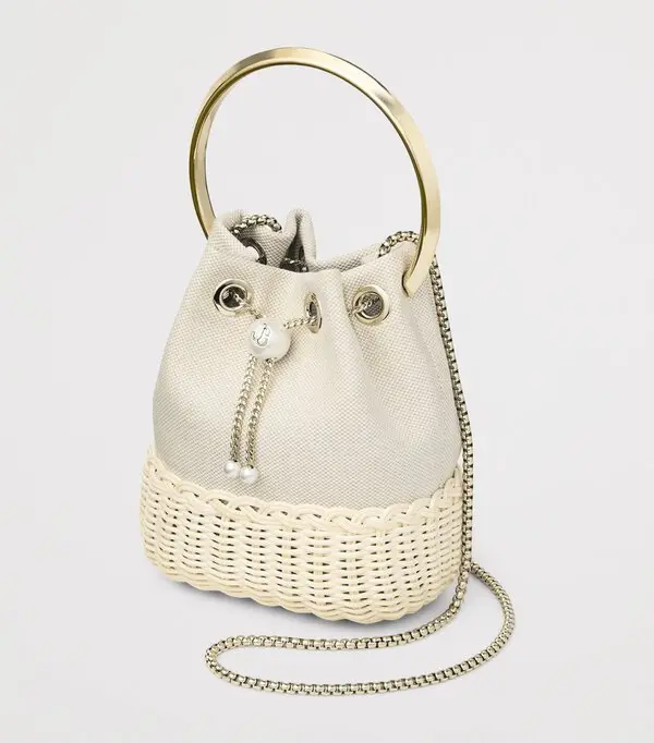 JIMMY CHOO Bon Bon Canvas And Raffia Top-handle Bag - Neutral
