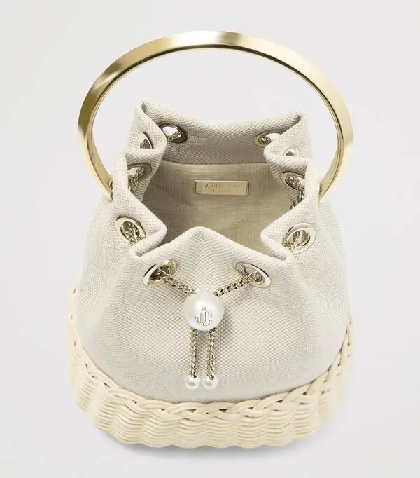 JIMMY CHOO Bon Bon Canvas And Raffia Top-handle Bag - Neutral
