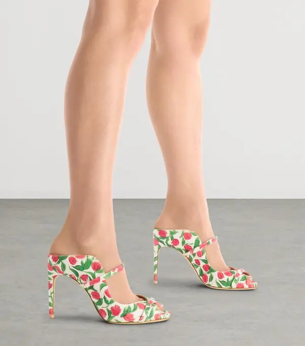 MALONE SOULIERS Canvas Floral Print Noah Heeled Sandals - Red