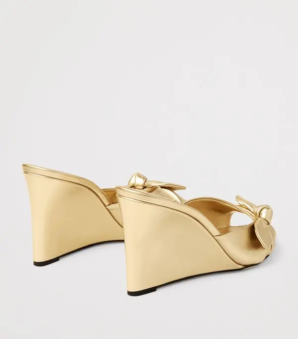 JIMMY CHOO Livi 85 Leather Wedge Mules - Gold