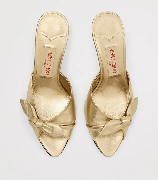 JIMMY CHOO Livi 85 Leather Wedge Mules - Gold