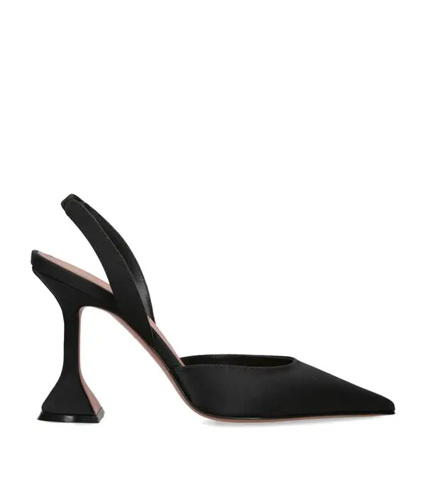 Amina Muaddi Satin Holli Slingback Heels 95 - Black