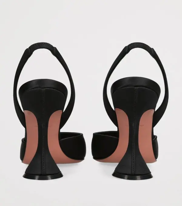Amina Muaddi Satin Holli Slingback Heels 95 - Black
