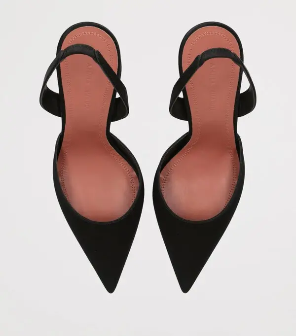 Amina Muaddi Satin Holli Slingback Heels 95 - Black