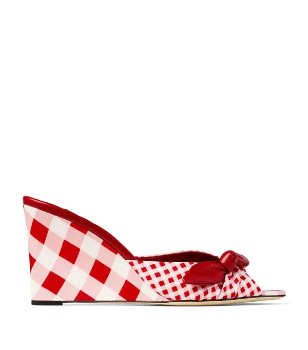 JIMMY CHOO Livi 85 Gingham Wedge Mules - Red